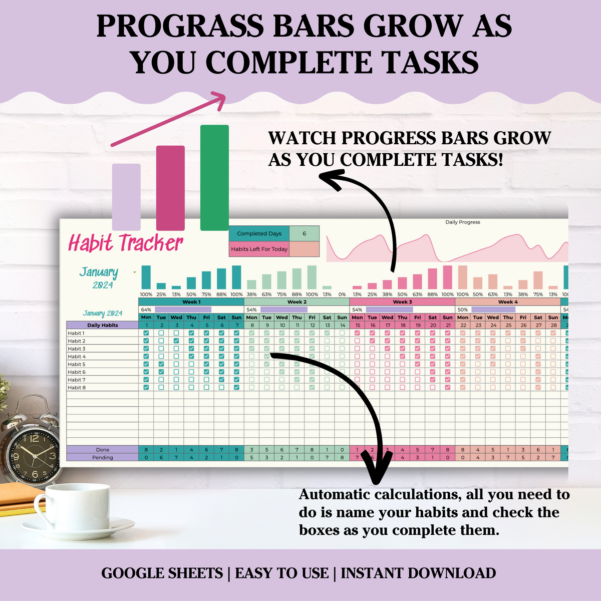 Daily Habit Tracker Spreadsheet Bright Colors – Farm Girl Designs