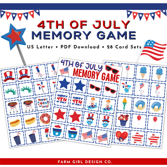 4th of July Memory Game for Kids - Farm Girl Designs